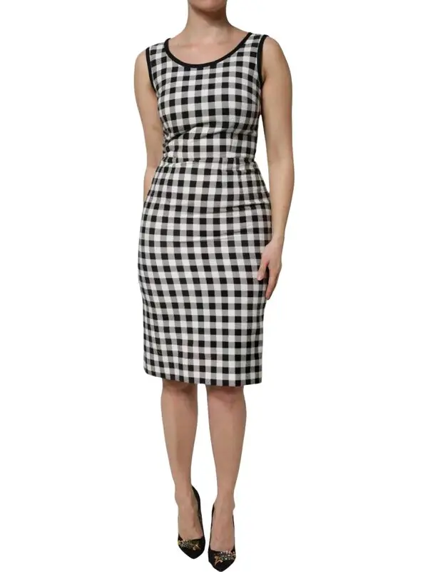 Dolce & Gabbana Gingham Check Sleeveless Midi Dress - Black