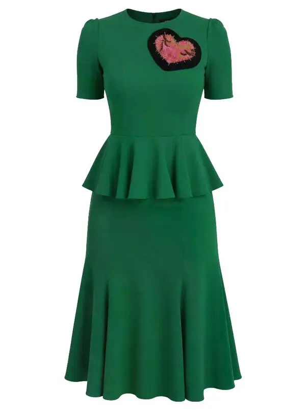 Dolce & Gabbana Heart Patch Peplum Midi Dress - Green