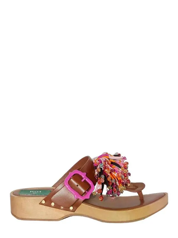 Emilio Pucci Birgitt Pom Pom Leather Platform Sandals - Brown