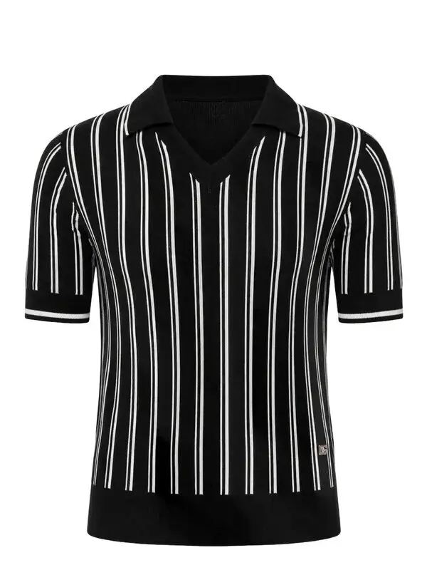 Dolce & Gabbana Striped-pattern V-neck T-shirt - Black