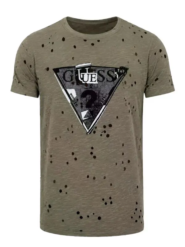 Guess Logo-print Perforated-detailing T-shirt - Green