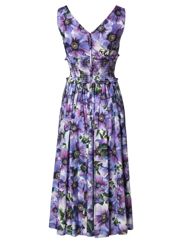 Dolce & Gabbana Anemone Print V-neck Sleeveless Midi Dress - Purple