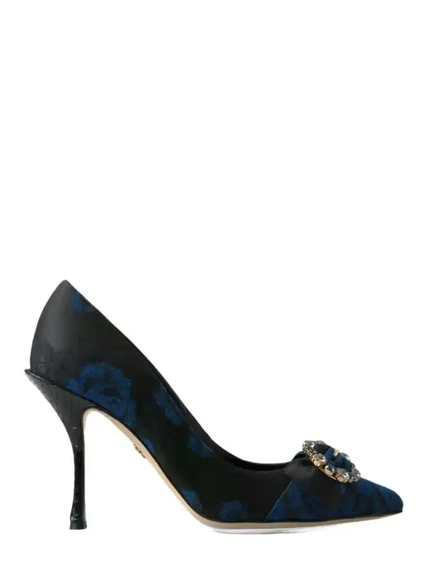 Dolce & Gabbana Floral Brocade Crystal Buckle Pumps - Black