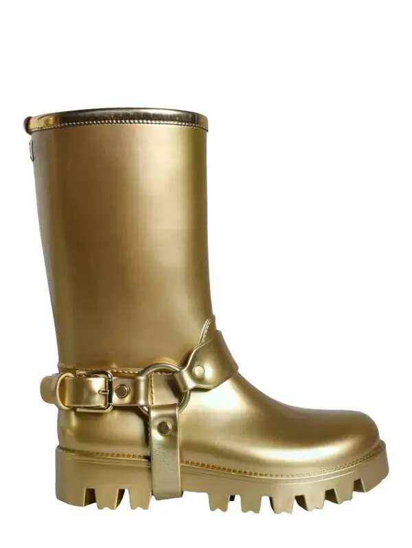 Dolce & Gabbana Metallic Buckle Detail Rain Boots - Gold