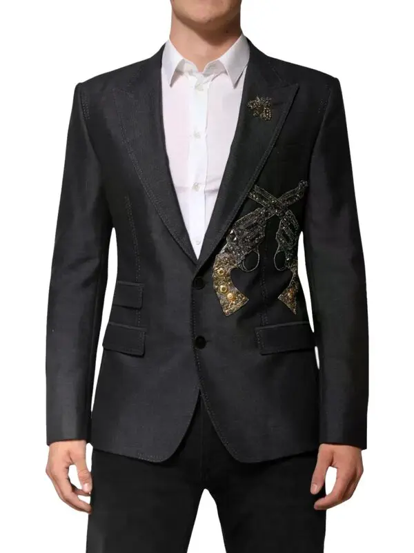 Dolce & Gabbana Gun-embroidery Bee-patch Blazer - Grey
