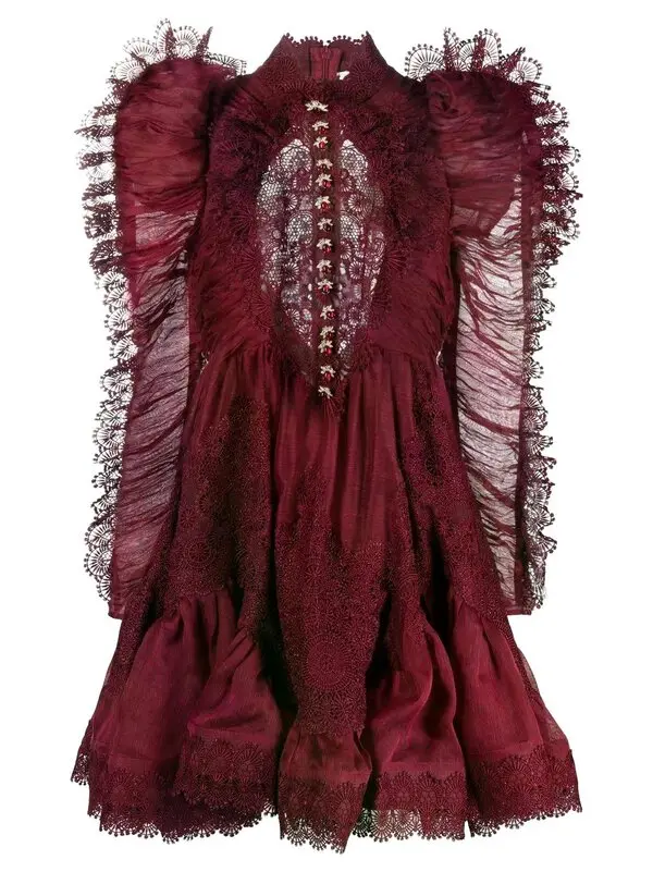 Zimmermann Kaleidoscope Doily-ruffle Mini Dress - Red