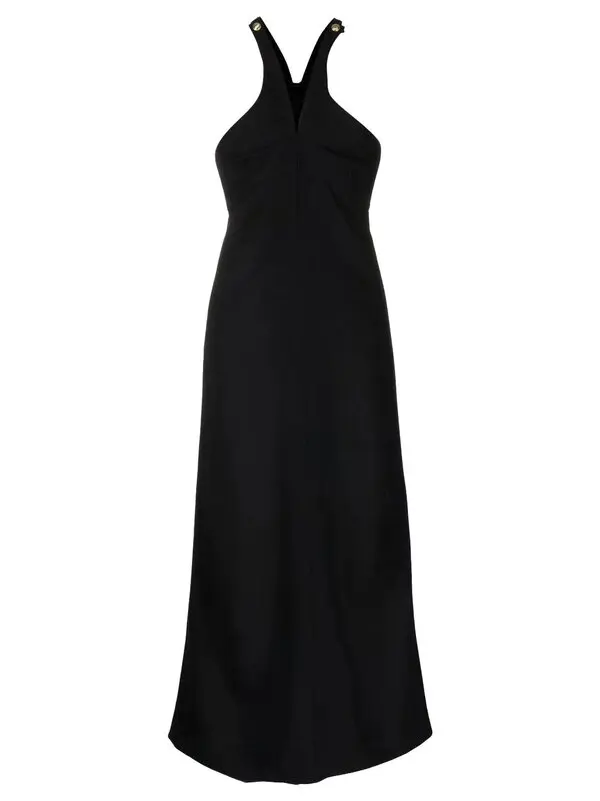 Rosetta Getty Virgin Wool Blend Crossover Neck Midi Dress - Black