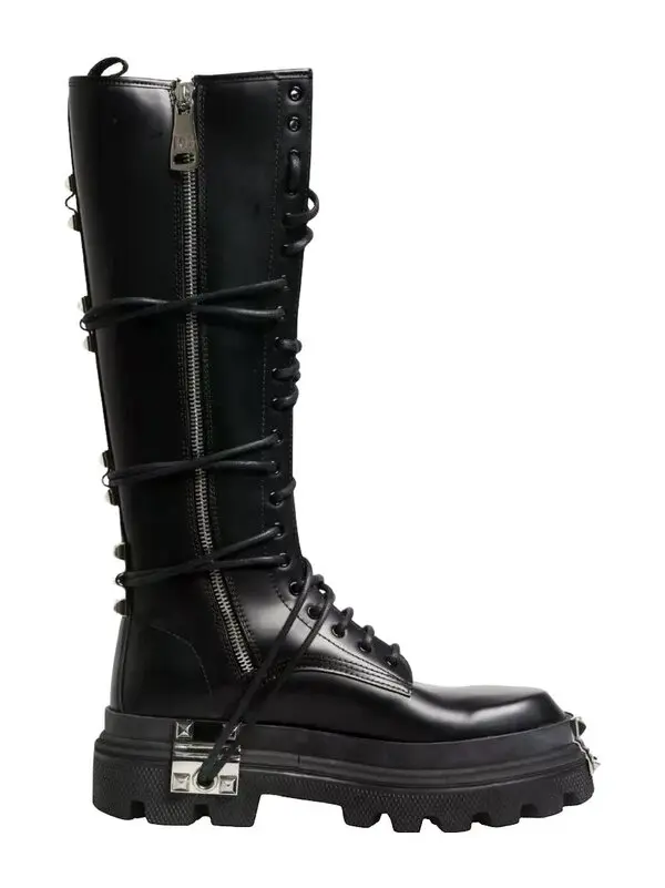 Dolce & Gabbana Logo Plaque Embellished Combat Boots - Black