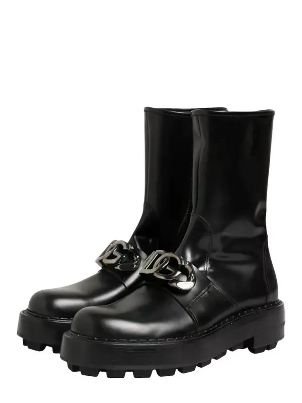 Dolce & Gabbana Leather Dg Logo Biker Boots - Black
