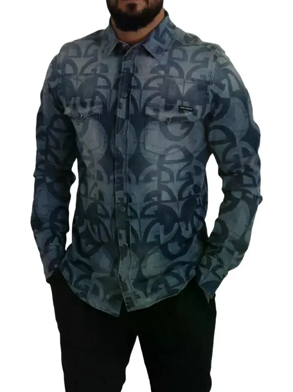 Dolce & Gabbana Dg Logo-print Denim Shirt - Blue