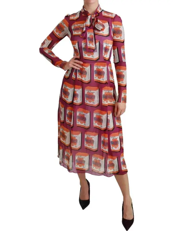 Dolce & Gabbana Bellezza Print Silk Midi Dress - Purple
