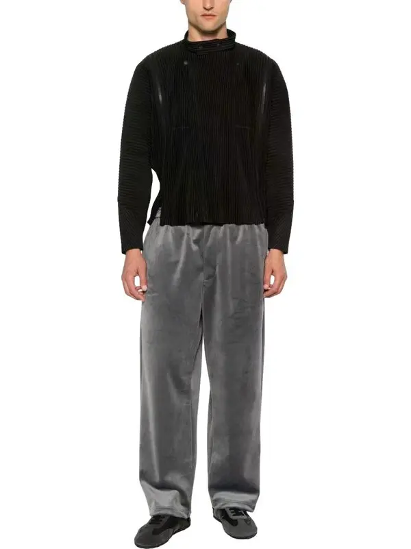 Y3 Logo Print Wide-leg Velvet Trousers - Grey