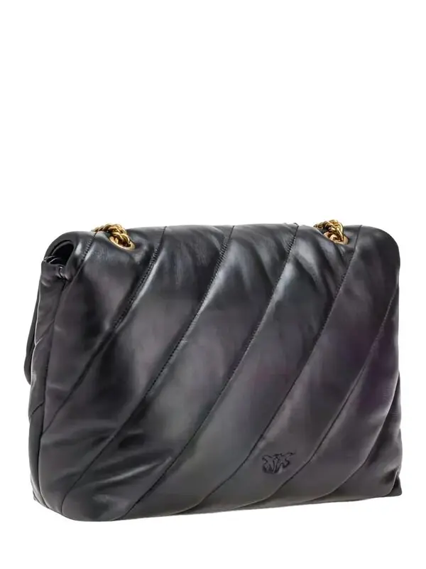 Pinko Large Quilted Shoulder Bag With Love Birds Plaque - Black