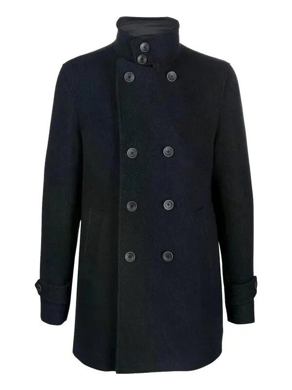 Herno Double-breasted Wool Blend Coat - Blue