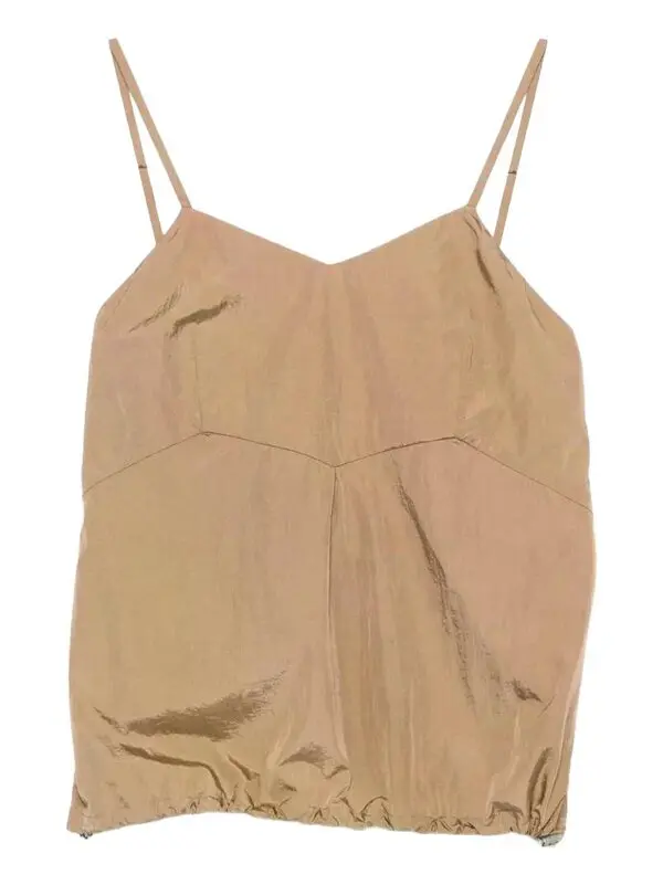 A.M.G. Beige Crinkled V-neck Spaghetti Strap Top - Neutrals