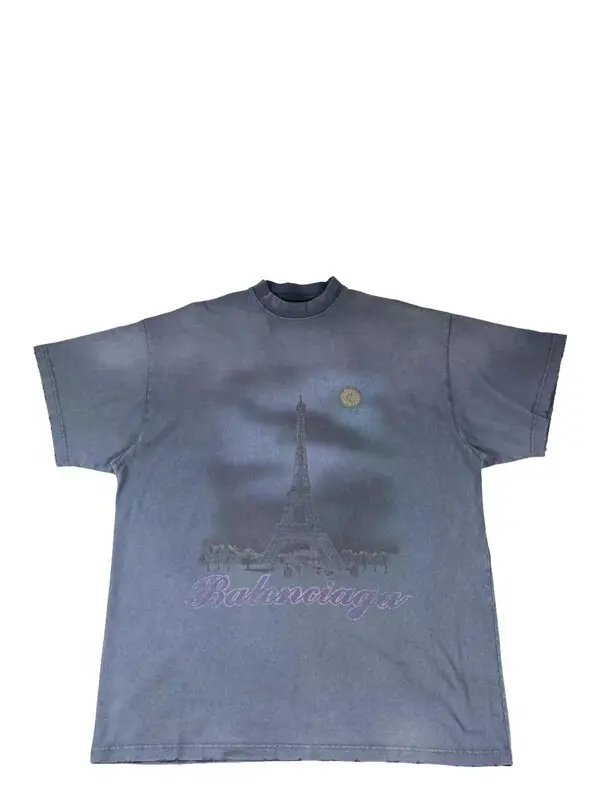 Balenciaga Paris Moon-print Oversized T-shirt - Blue