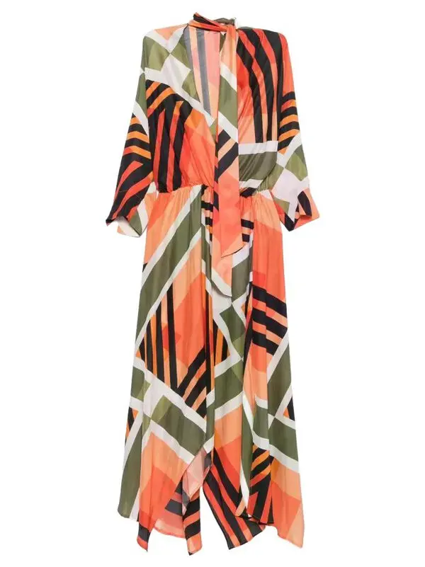 SIMONA CORSELLINI Geometric Print V-neck Dress - Orange