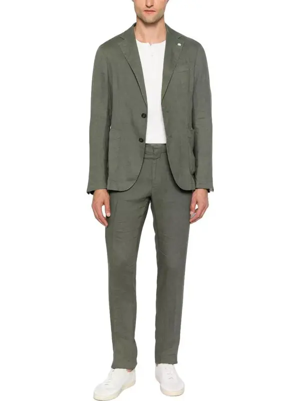MANUEL RITZ Notched-lapel Single-breasted Linen Suit - Green