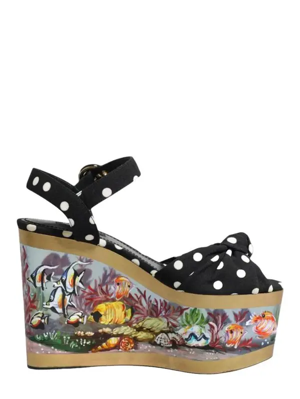 Dolce & Gabbana Polka-dot Fish Motif Platform Wedge Sandals - Black
