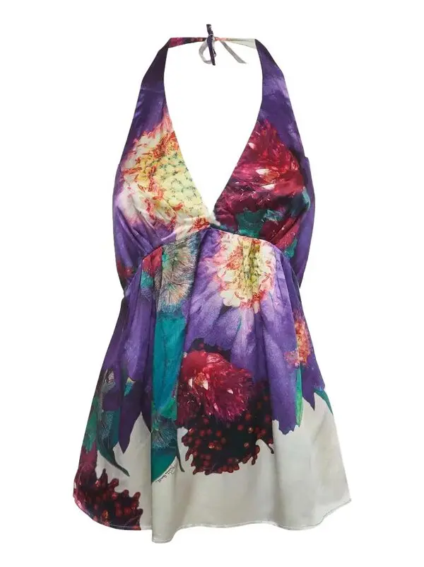 Roberto Cavalli Floral Print Halterneck Top - Purple