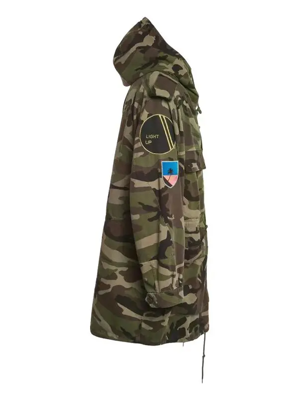 Saint Laurent Camouflage Print Embellished Hooded Jacket - Green