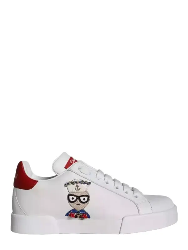 Dolce & Gabbana Portofino Applique Leather Sneakers - White