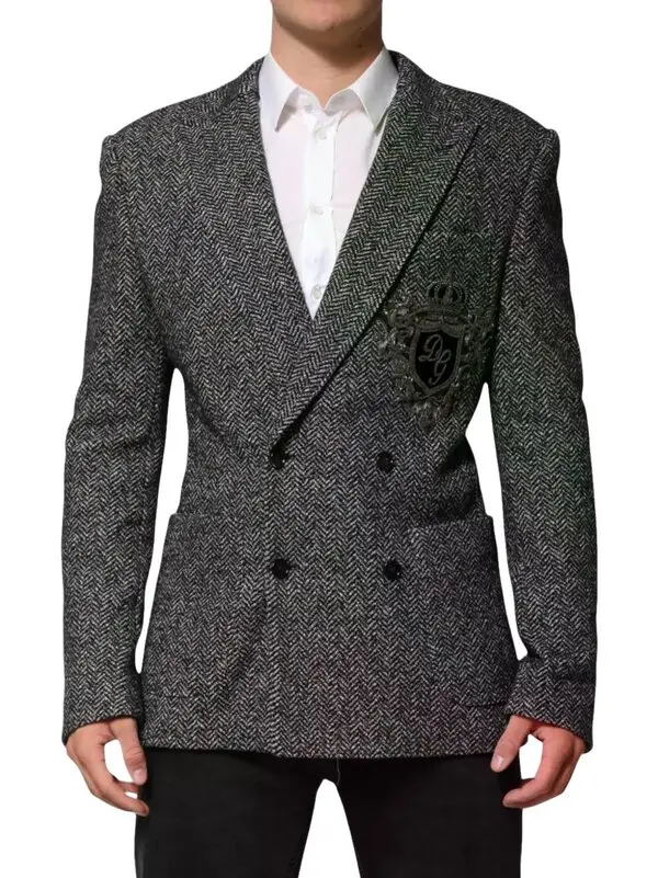 Dolce & Gabbana Herringbone Double-breasted Blazer - Black
