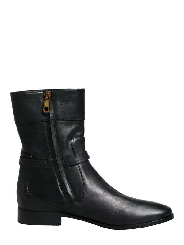 Dolce & Gabbana Leather Ankle Boots With Gold-tone Dg Logo - Black