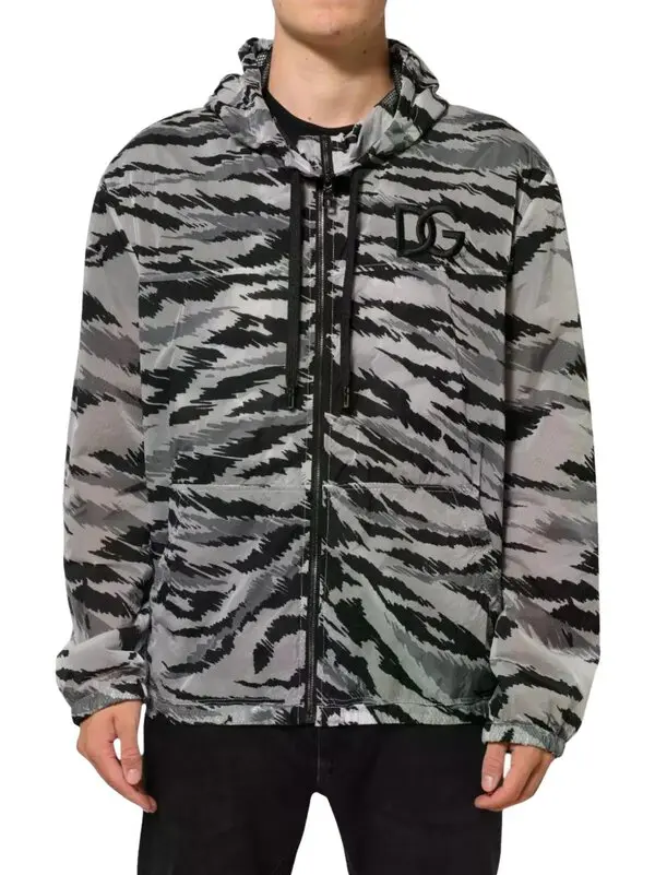 Dolce & Gabbana Camouflage Print Hooded Zip-up Jacket - Grey