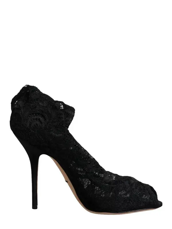 Dolce & Gabbana Lace Peep-toe Ankle Boots - Black