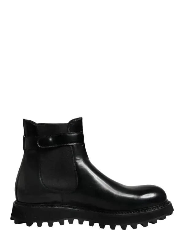 Dolce & Gabbana Polished Leather Belted Ankle Boots - Black