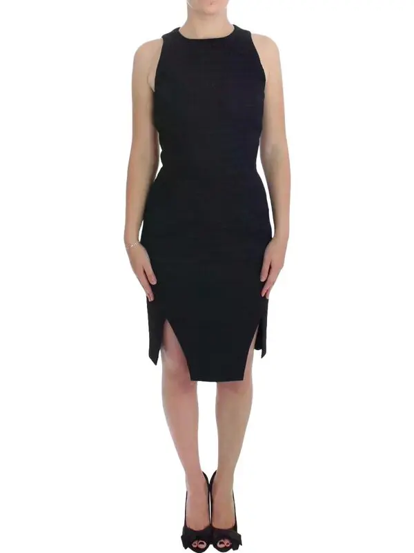 DAIZY SHELY Textured Side-slit Sheath Dress - Black
