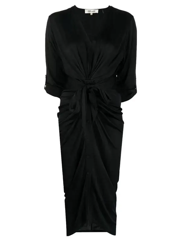 Diane Von Furstenberg Draped V-neck Midi Dress - Black
