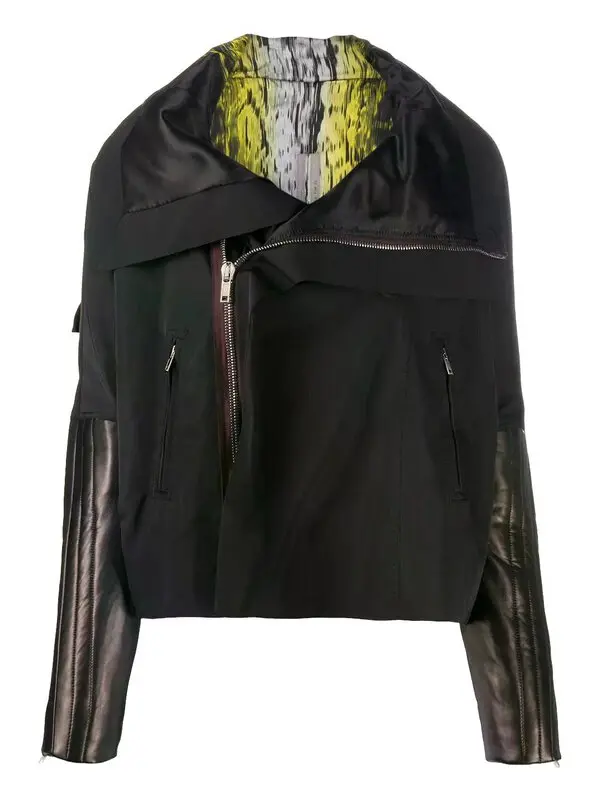 Rick Owens Leather Sleeve Zipped Jacket - Black