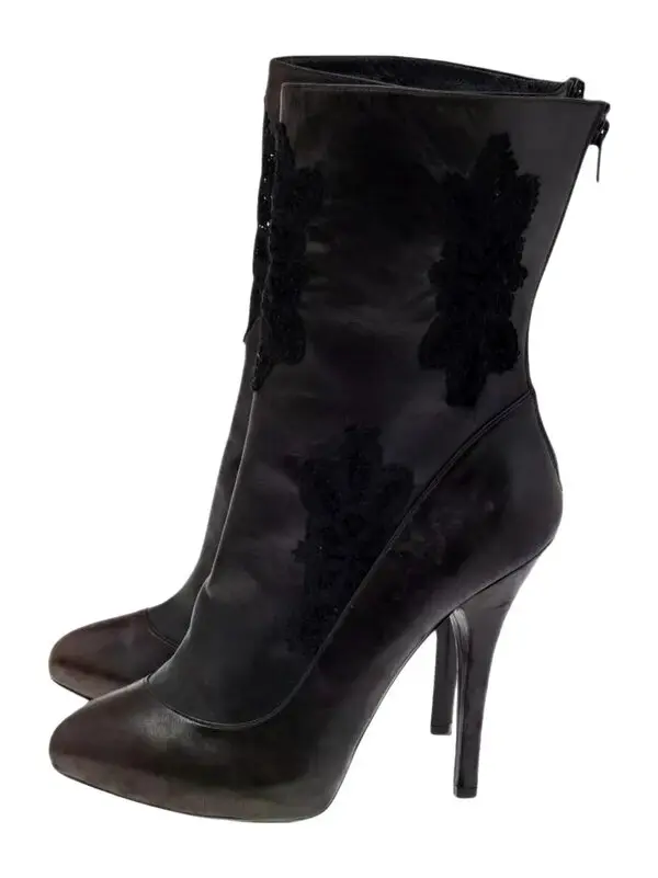 Dolce & Gabbana Lace Detail Calf Leather Ankle Boots - Brown