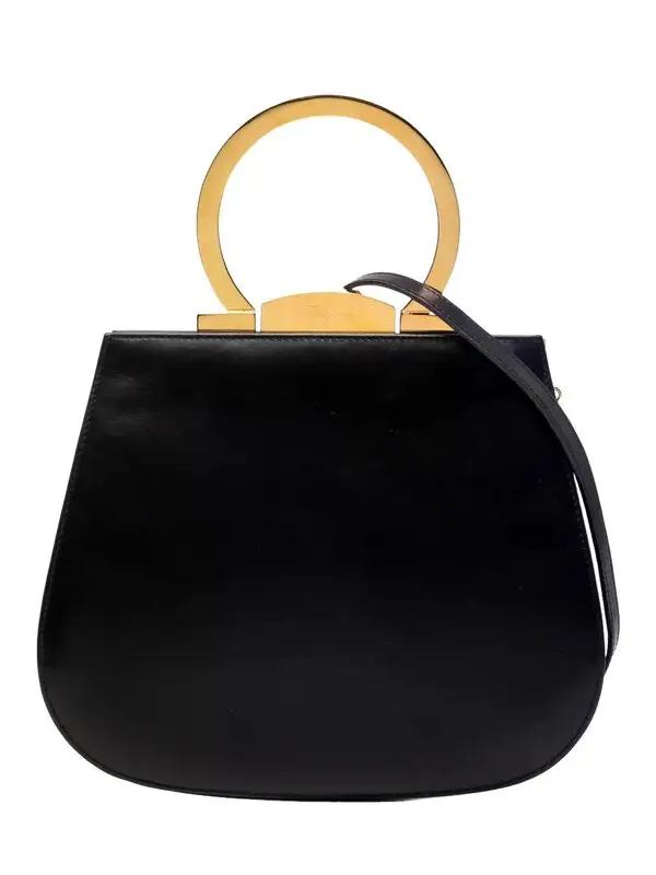 FERRAGAMO Leather Gancini Top Handle Bag Satchel - Black