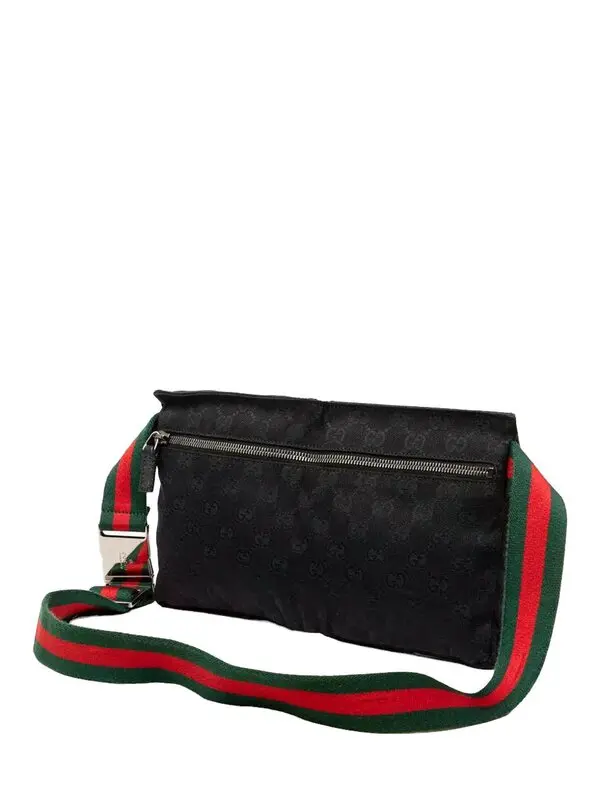 Gucci Gg Canvas Web Double Pocket Belt Bag - Black