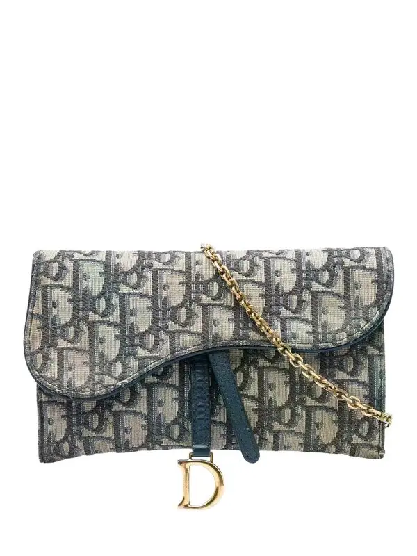 Dior Oblique Canvas Saddle Wallet On Chain Crossbody Bag - Blue