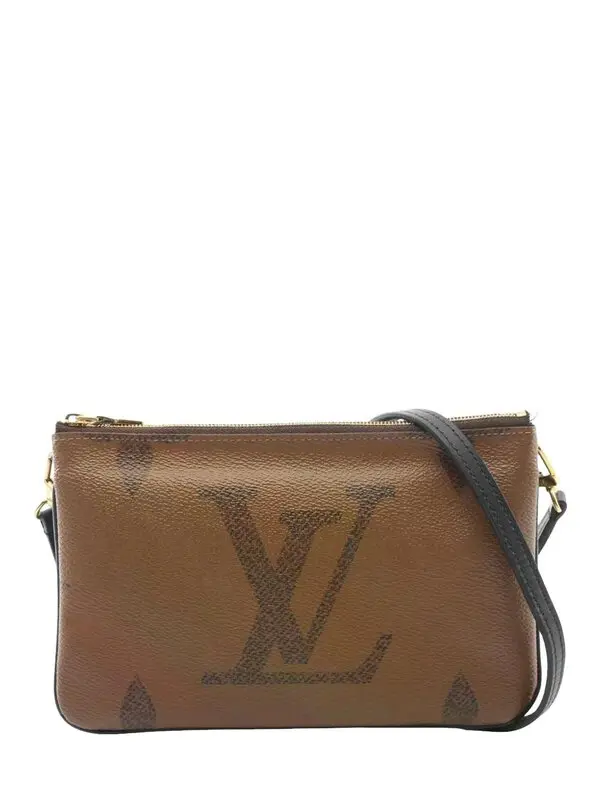 LOUIS VUITTON 2020 Monogram Giant Reverse Double Zip Pochette Crossbody Bag - Brown