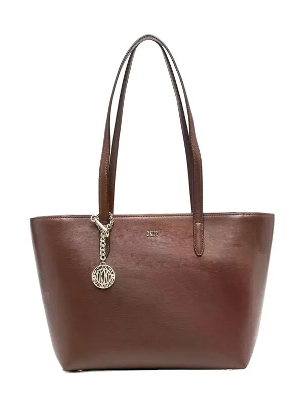 Dkny Leather Tote Bag With Logo Plaque - Brown