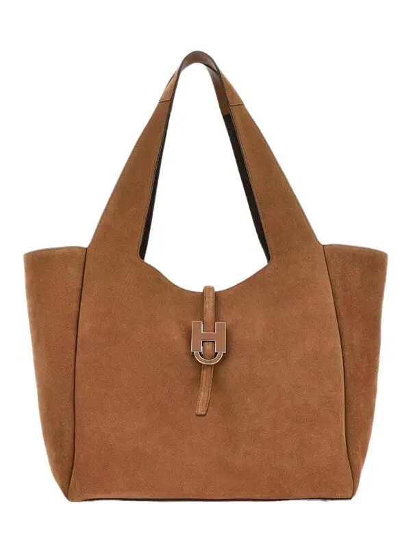 Hogan Suede Shopping Bag With H Pendant - Brown