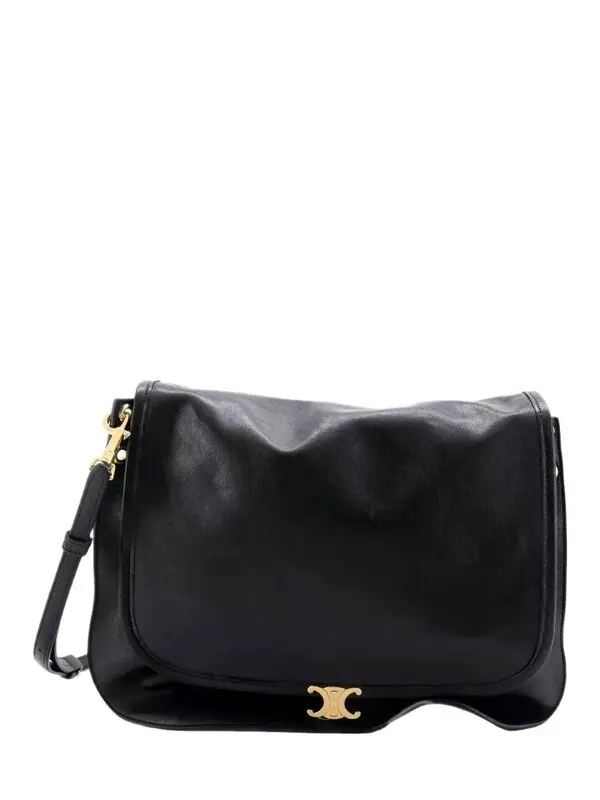 Celine Soft Triomphe Besace Bag Leather Large Crossbody Bag - Black