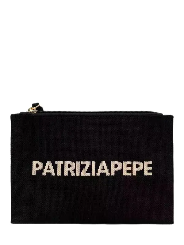 Patrizia Pepe Knitted Logo Intarsia Makeup Bag - Black
