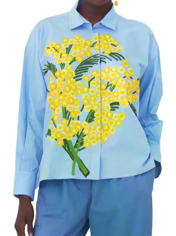 MII The Greta Floral-embroidered Shirt - Blue