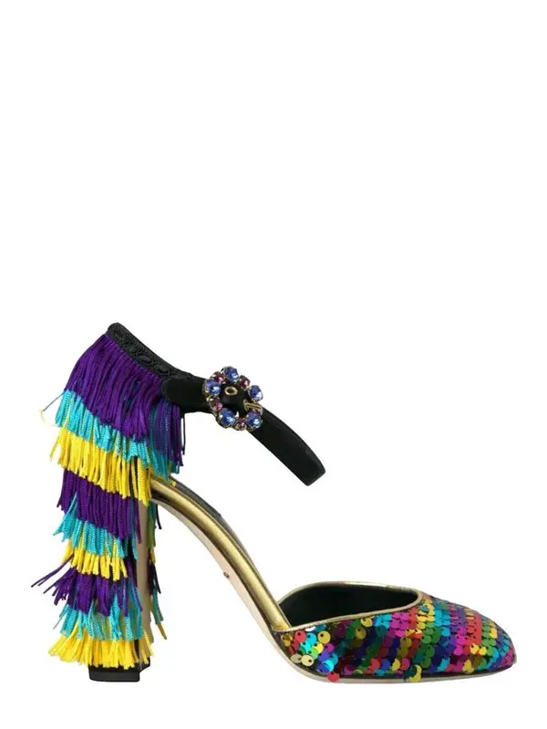 Dolce & Gabbana Sequin Embellished Fringed Pumps - Black