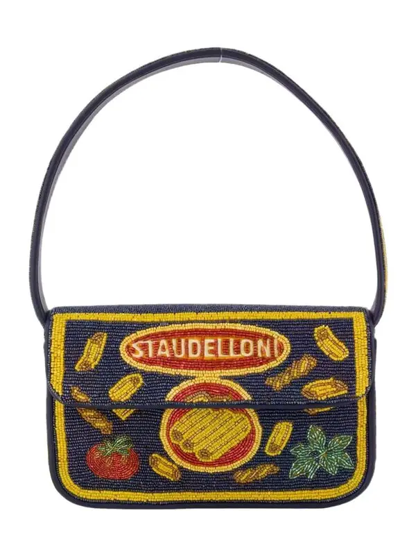 Staud Tommy Beaded Shoulder Bag With Pasta Motif - Blue
