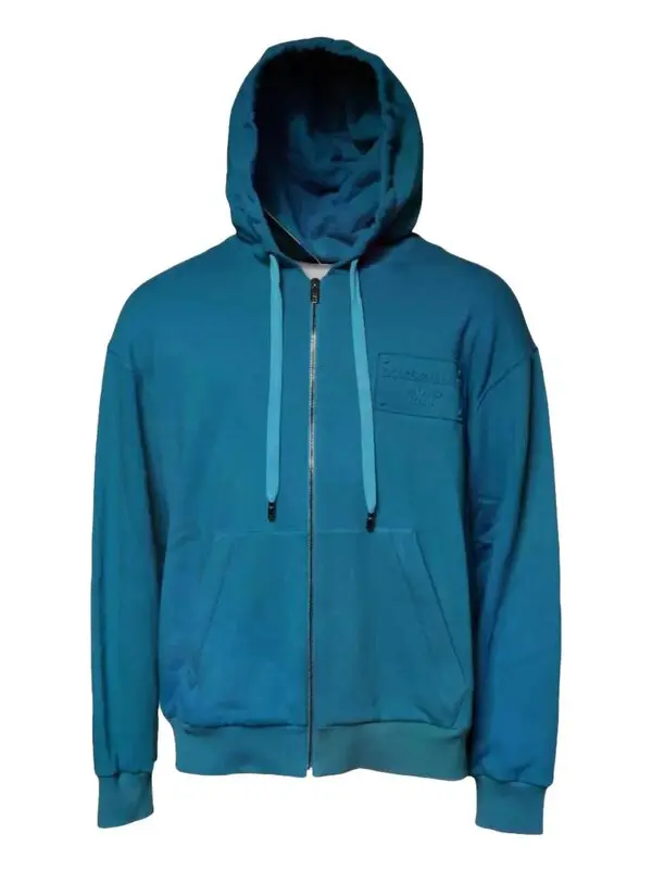 Dolce & Gabbana Zip-up Hoodie With Logo Patch - Blue