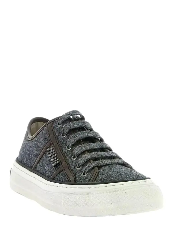 Brunello Cucinelli Shiny Tab Wool Sneakers - Grey