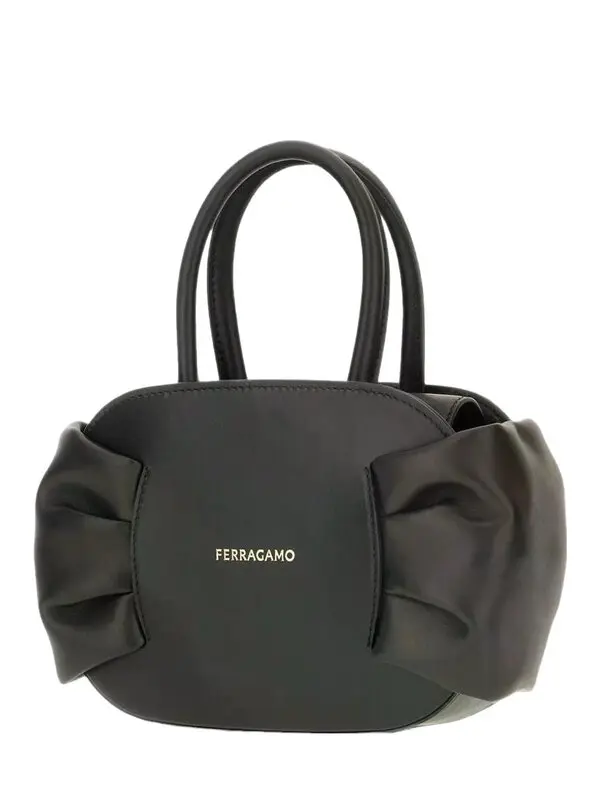 FERRAGAMO Bow Detail Leather Tote Bag - Black