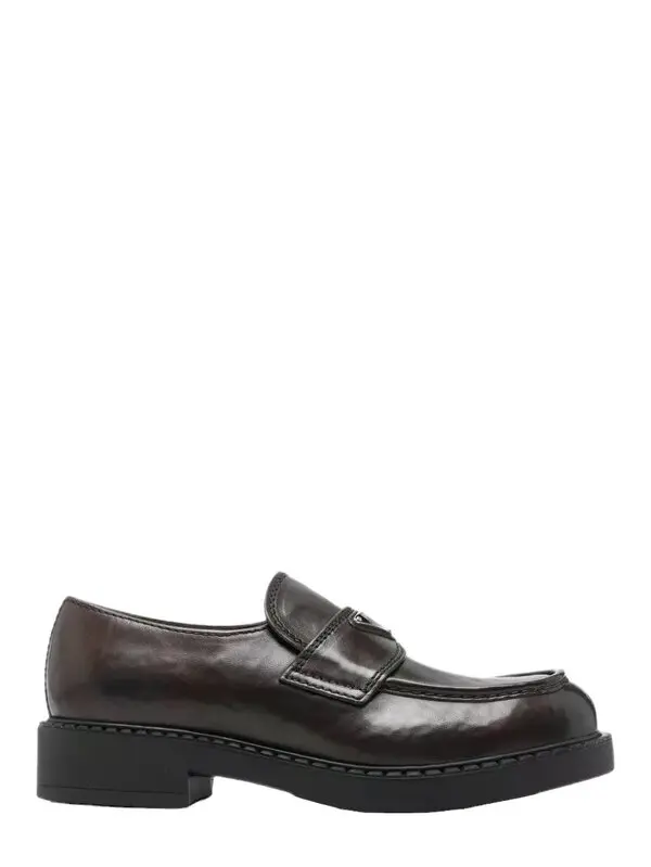 Prada Leather Loafers With Triangle Logo Detail - Brown